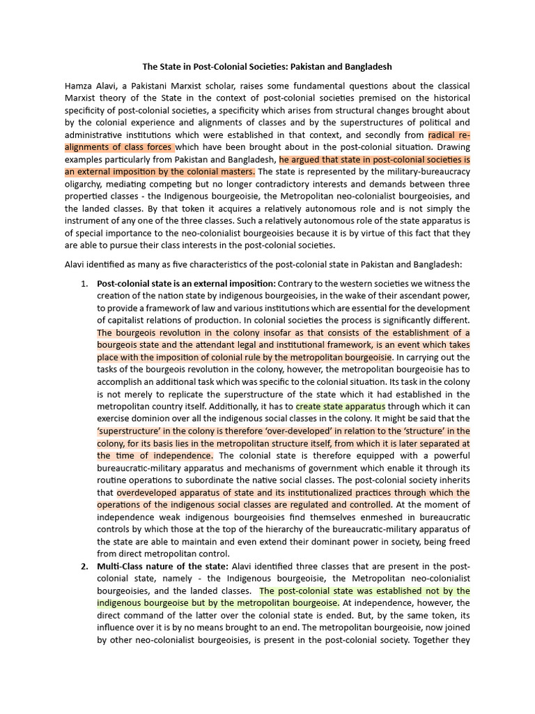 Post-Colonial State Dynamics in Pakistan | PDF | State (Polity ...
