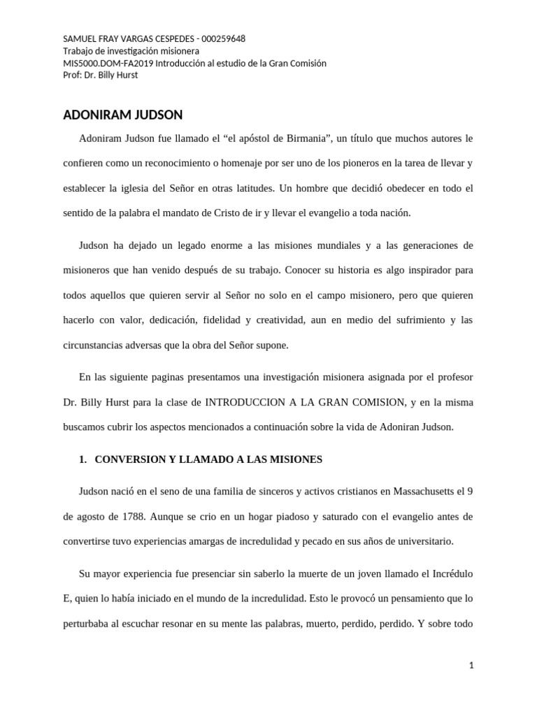 ADONIRAM JUDSON | PDF | Misionero | Gran comisión
