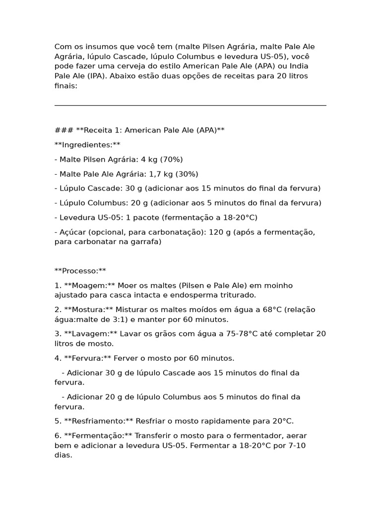 Receitas Cerva Via Deepseek | PDF | Cerveja | Ale (cerveja)