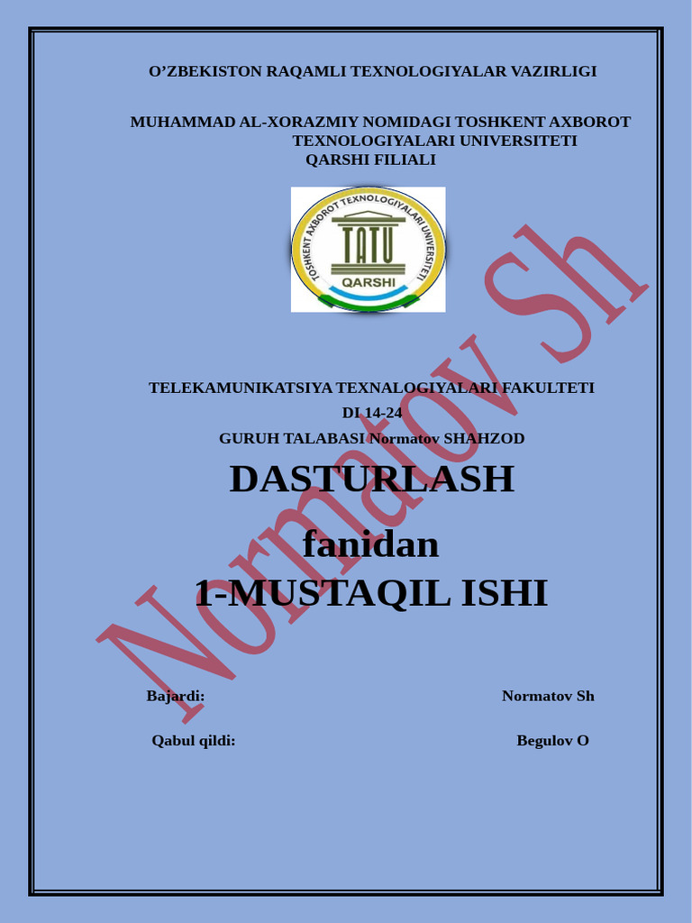 Uralov DASTURLASH 1 | PDF