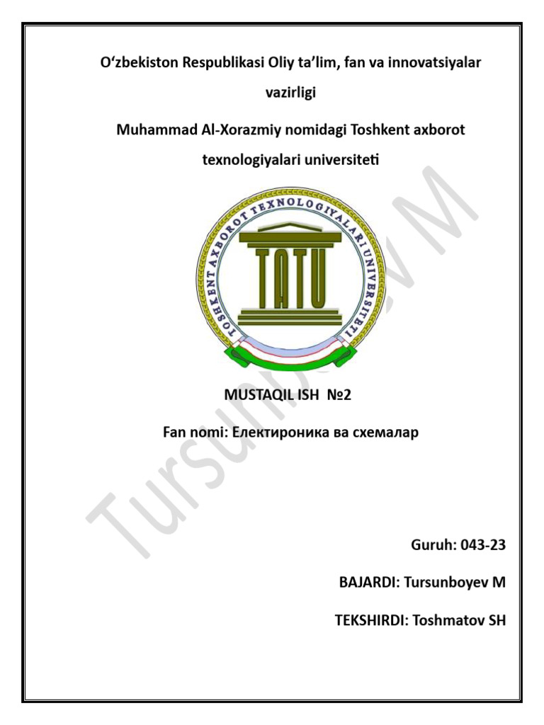 Tursunboyev m Mustaqil Ish 2 | PDF