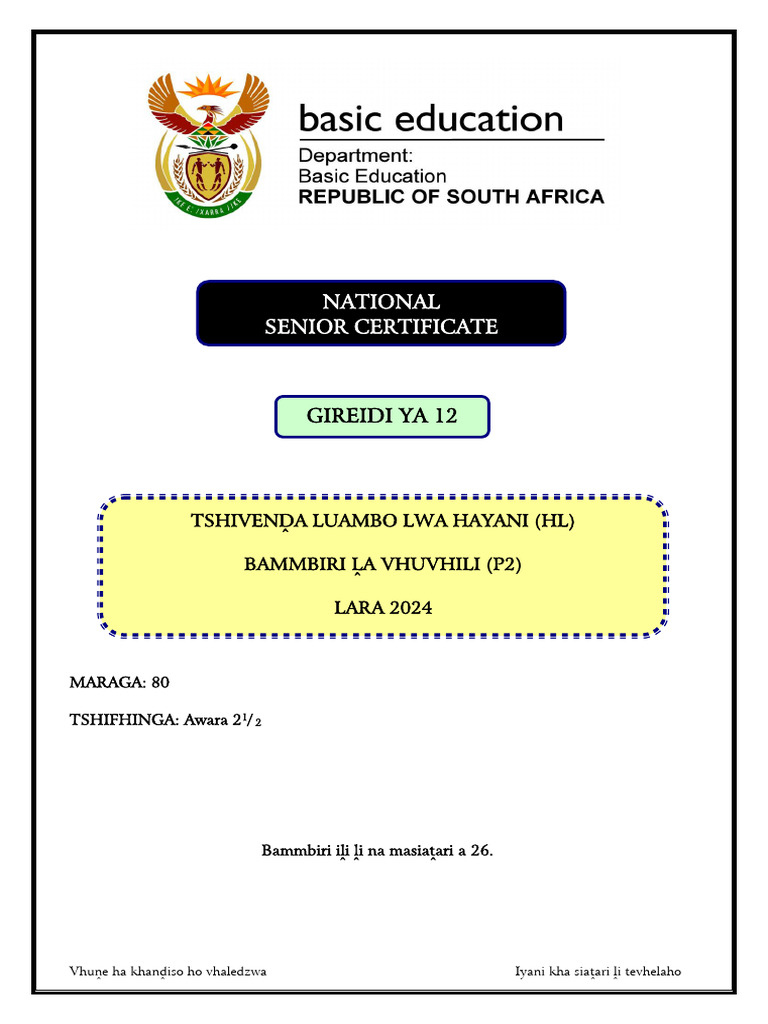 Tshivenda HL P2 Nov 2024 | PDF