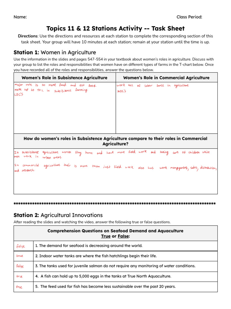 Topics 11 & 12 Stations Activity -- Task Sheet 2 | PDF | Aquaculture ...
