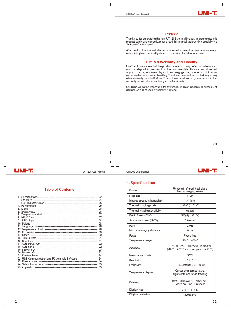 Manual Camera Termica UNI-T Usuario | PDF | Menu (Computing) | Thermography