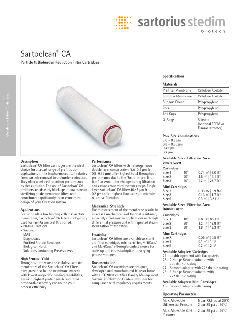 Sartoclean - Ca - Forfilter 3117000745 | PDF | Filtration | Membrane ...