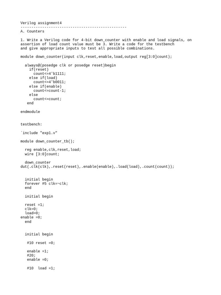Verilog Assignment 4 | PDF | Computer Engineering | Electronics