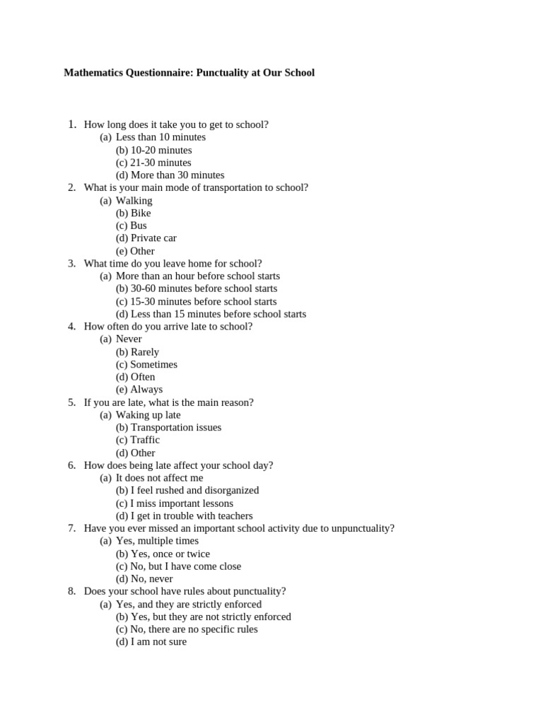 Mathematics Questionnaire | PDF | Disciplines | Psychology
