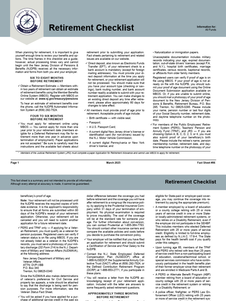 Fact06 Retirement Checklist | PDF | Retirement | Medicare (United States)