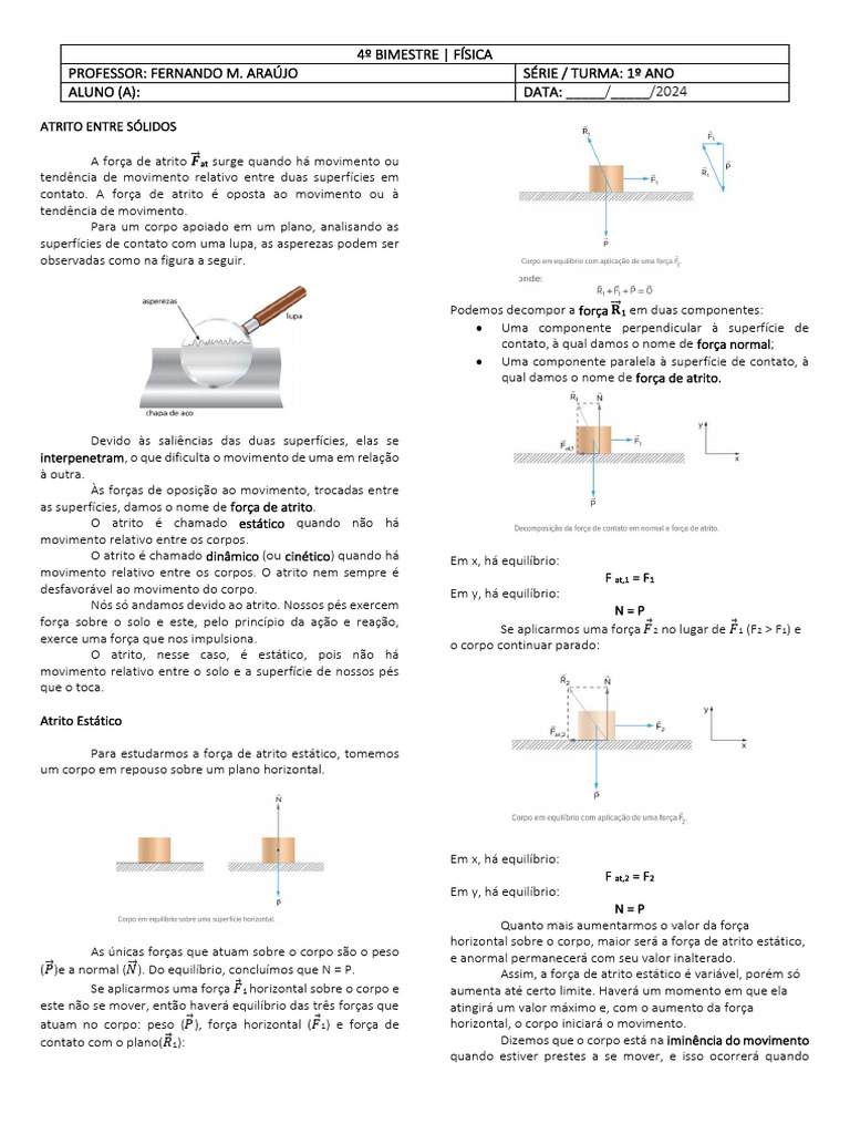 Atrito Entre Sólidos - Exemplos e Exercícios | PDF | Atrito | Força