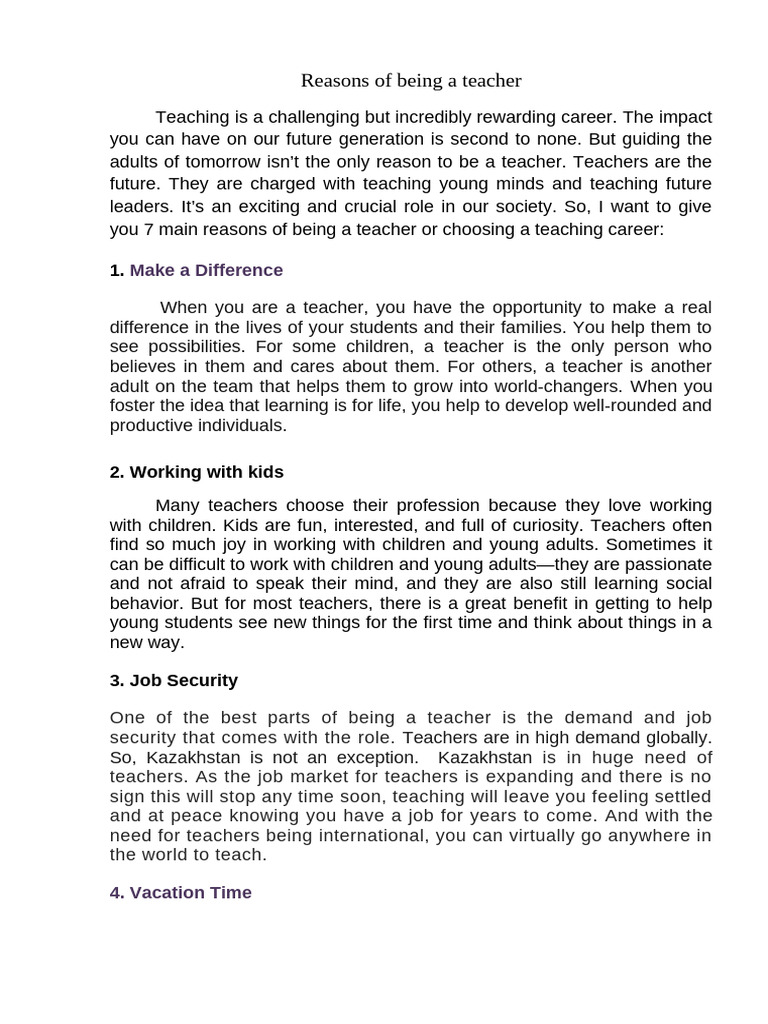 7 Compelling Reasons to Become a Teacher | PDF | Teachers | Reason