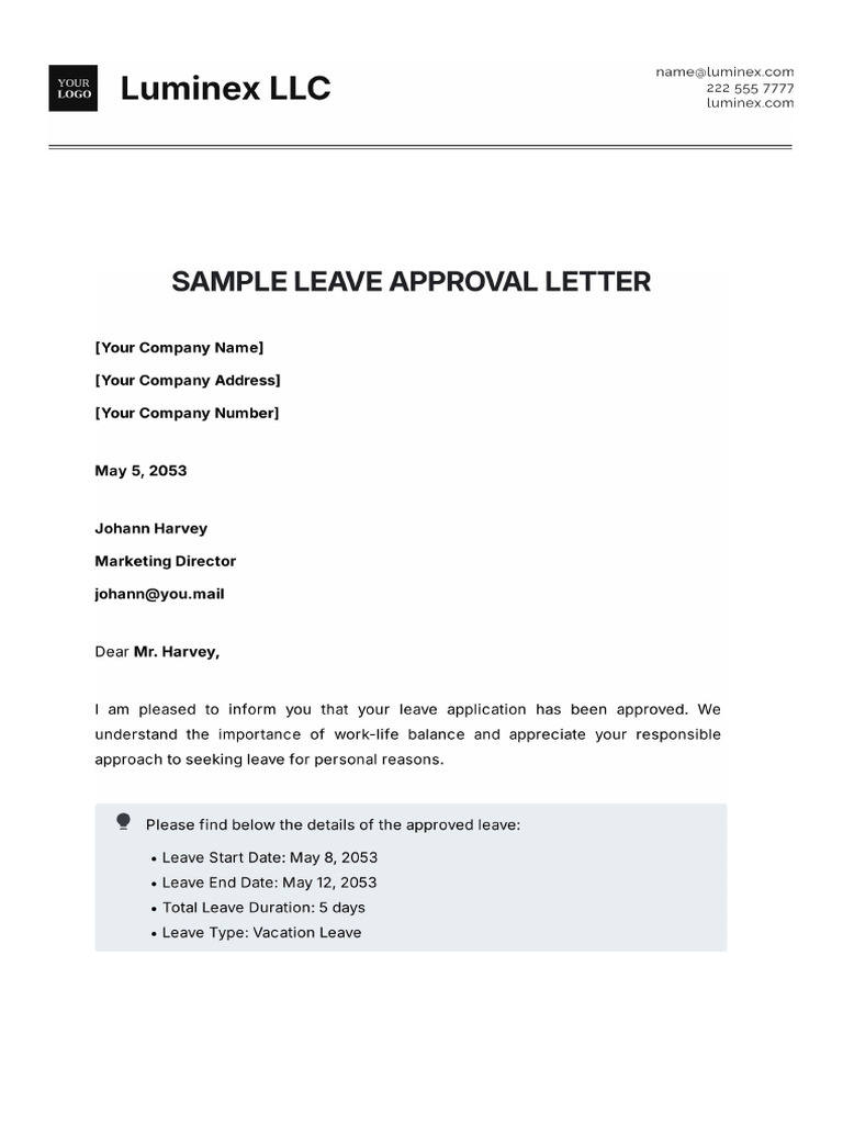 Sample Leave Approval Letter Template | PDF