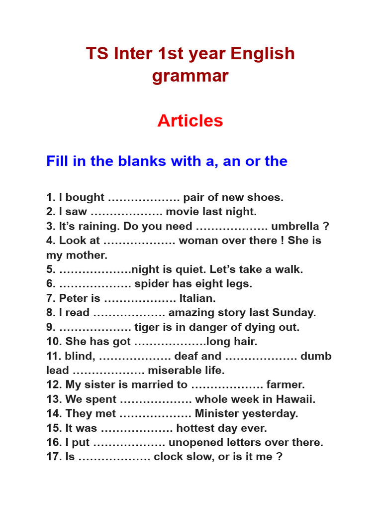TS Inter 1st Year English Grammar | PDF | Adjective | Semantics