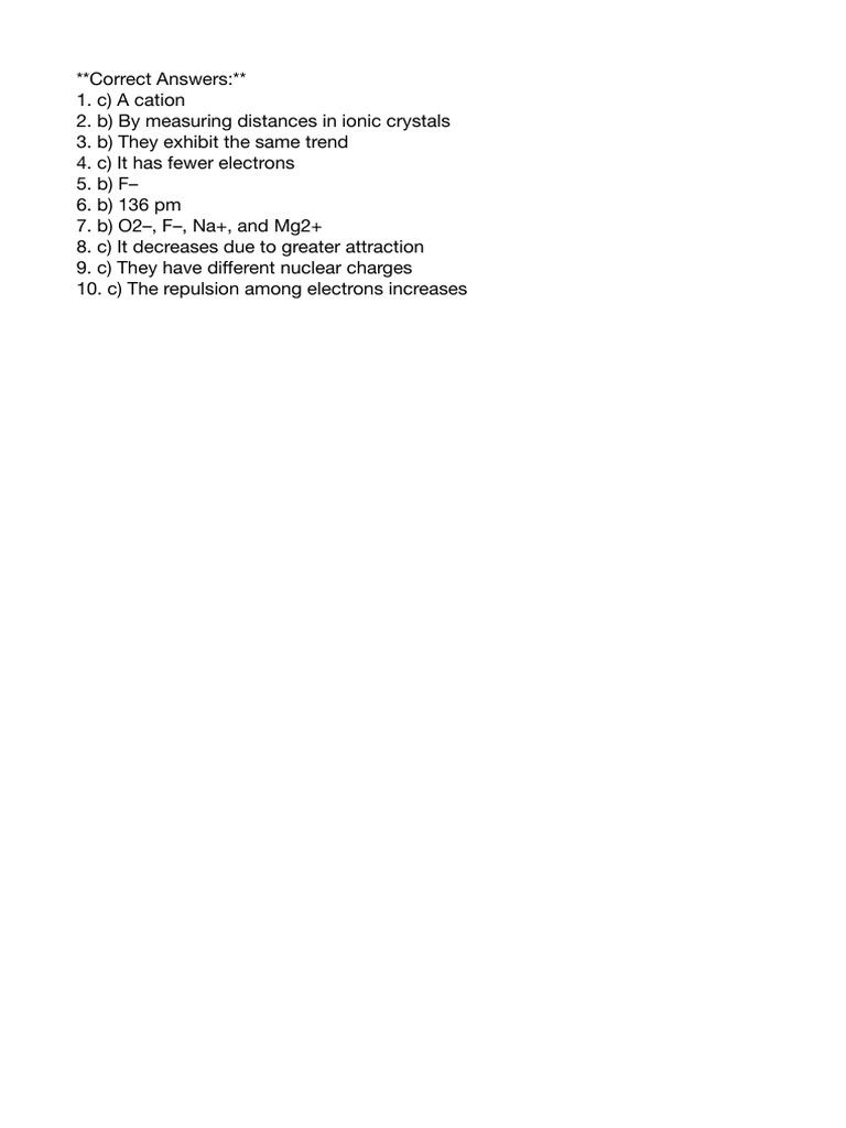 Ionic Compounds and Trends Quiz Answers | PDF