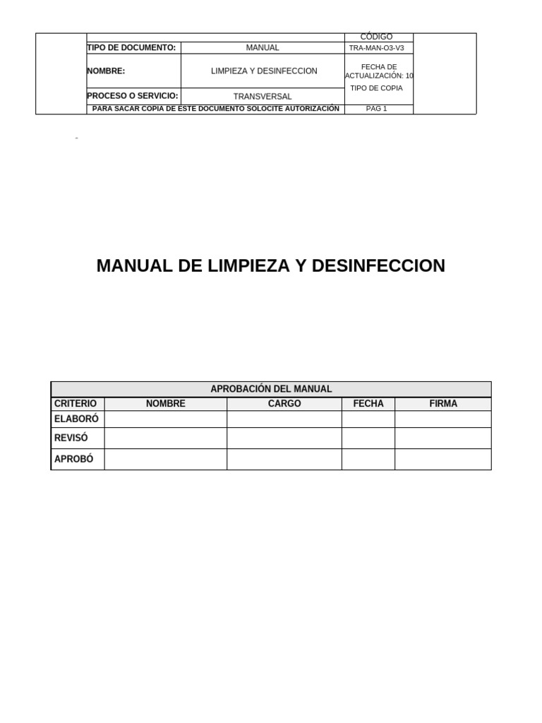 MANUAL DE LIMPIEZA Y DESINFECCION | PDF | Lavado de manos | Agua