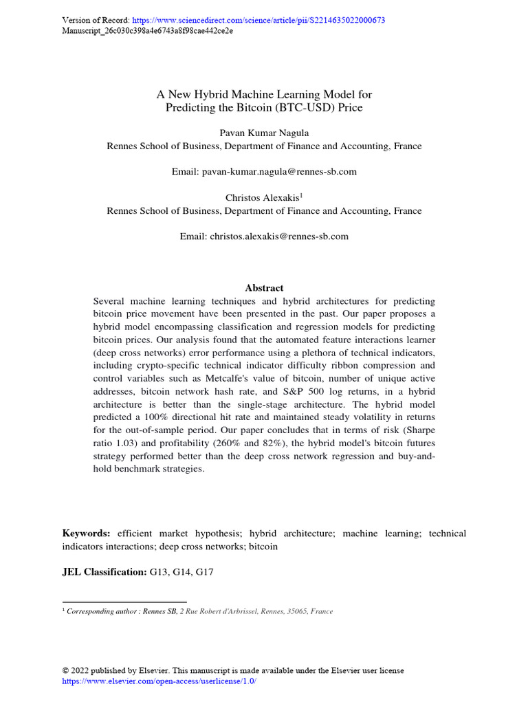 A New Hybrid Machine Learning Model For Predicting The Bitcoin Price 1740349452 | PDF | Futures ...