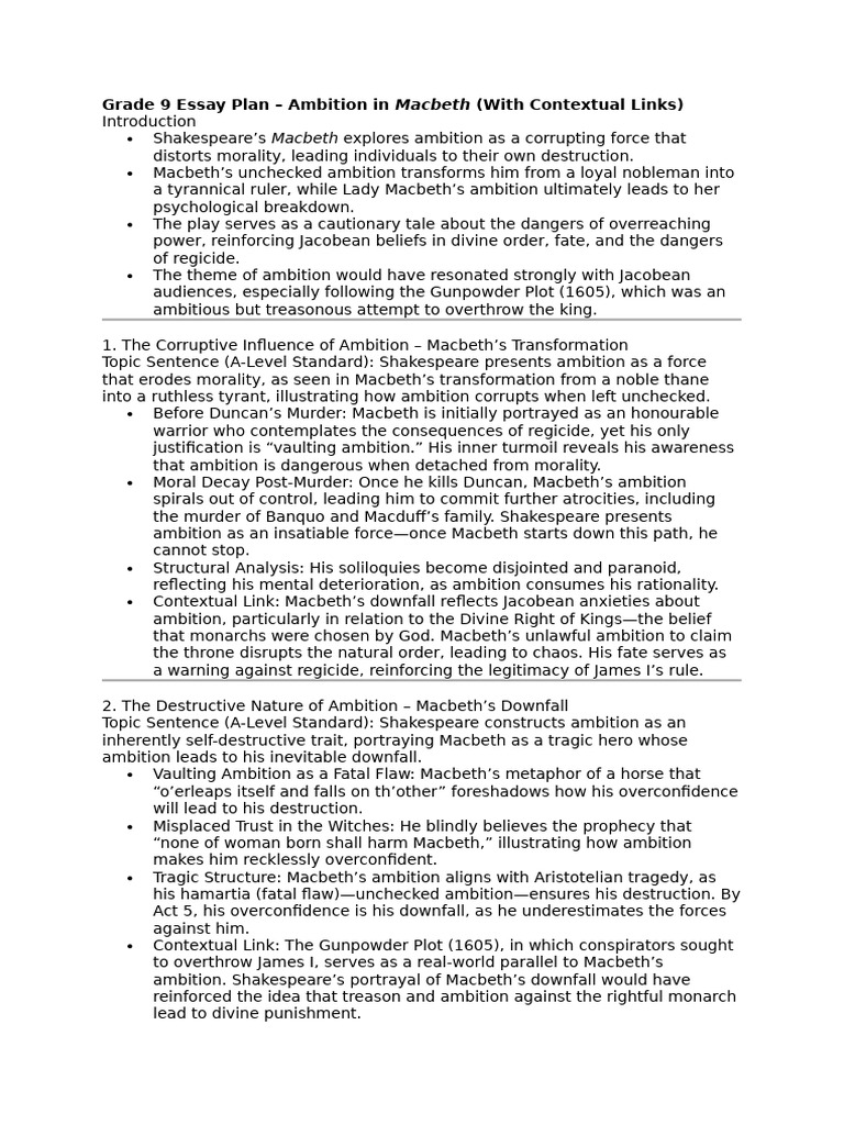 Grade 9 Essay Plan Ambition | PDF | Macbeth