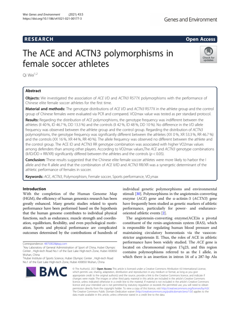 The ACE and ACTN3 Polymorphisms in | PDF | Genotype | Single Nucleotide ...