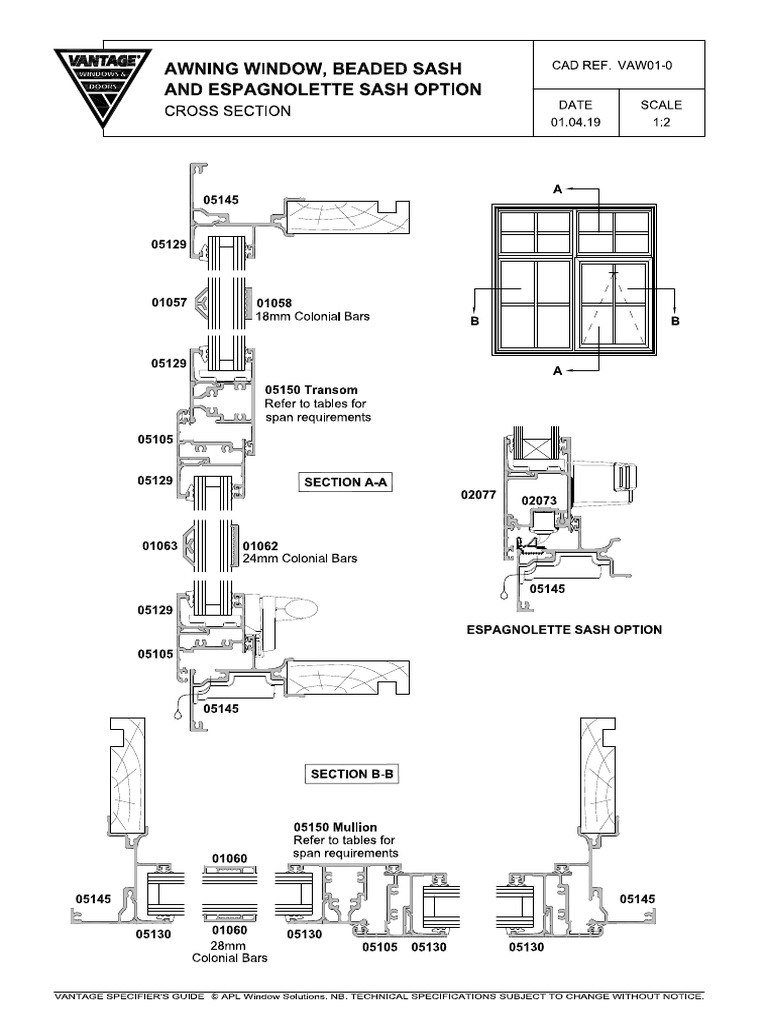 Vantage Residential Awning Casement Window Drawings | PDF