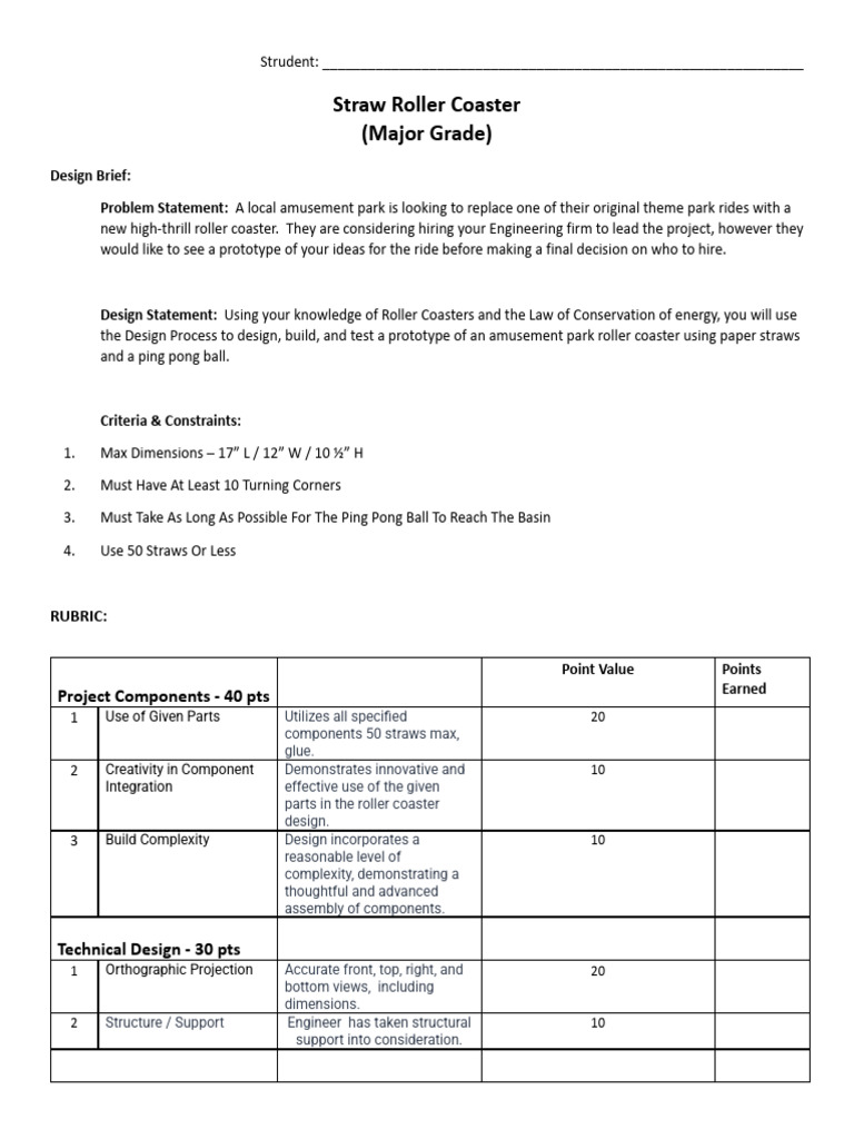 Straw Roller Coaster - Rubric | PDF