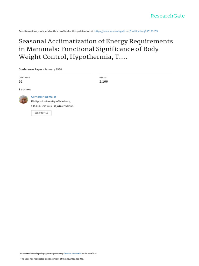 Seasonal Energy Adaptations in Mammals | PDF | Thermoregulation | Fur