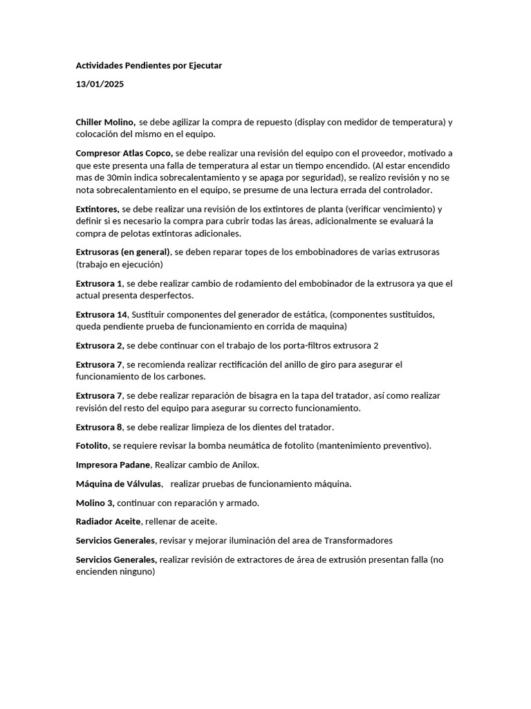 Actividades Pendientes Por Ejecutar | PDF