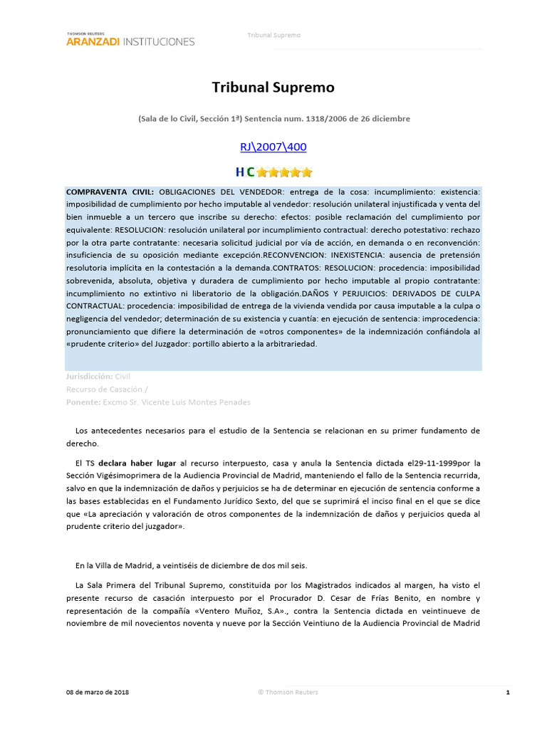 Jur - TS (Sala de Lo Civil, Seccion 1a) Sentencia Num. 1318-2006 de 26 Diciembre - RJ - 2007 ...