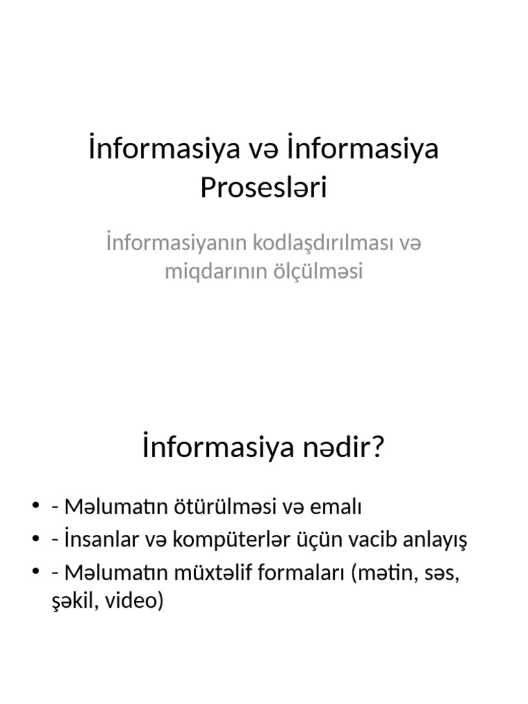 Informasiya Ve Informasiya Prosesleri | PDF