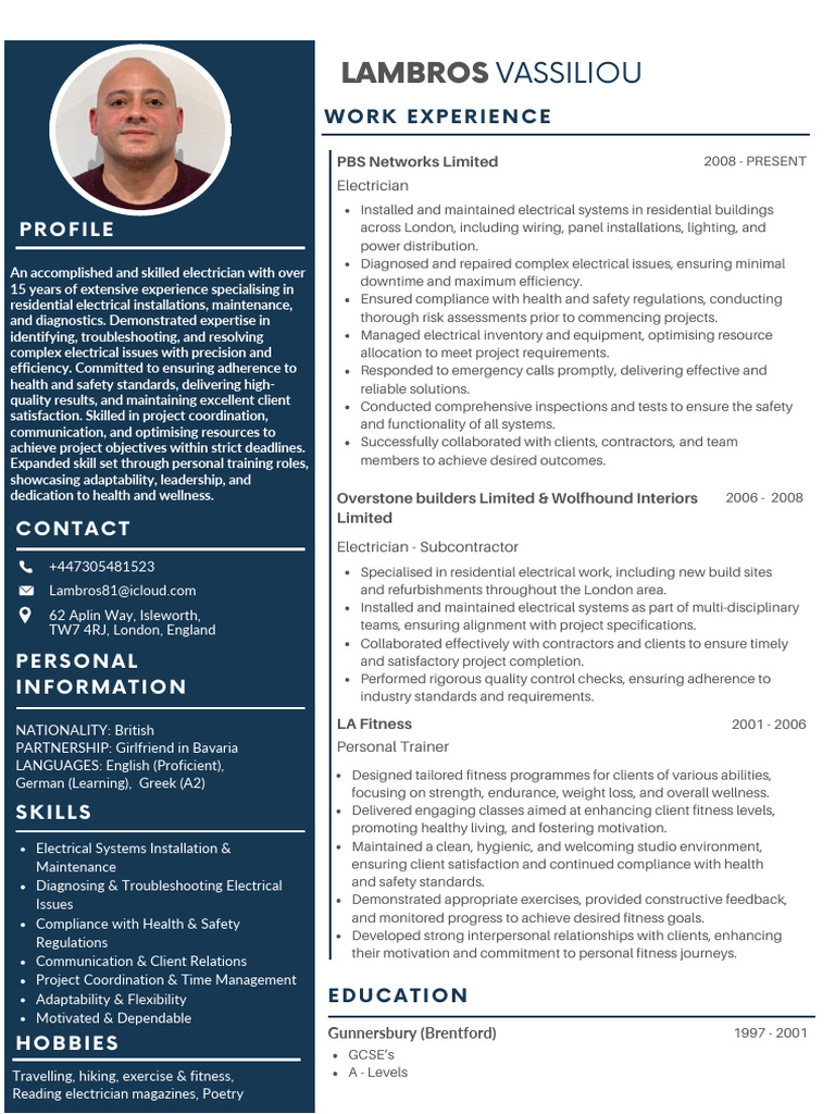 Blue Simple Professional CV Resume - v1 | PDF | Electrician | Physical Fitness
