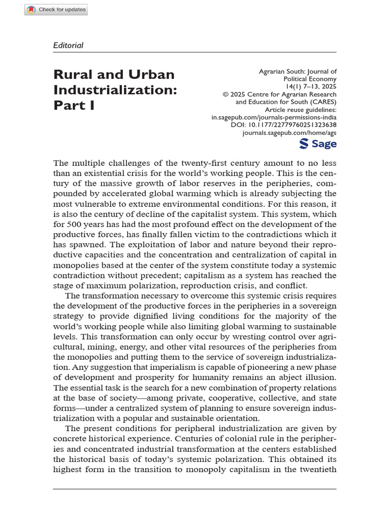 Rural-Urban Industrialization Challenges | PDF | Capitalism | Cold War