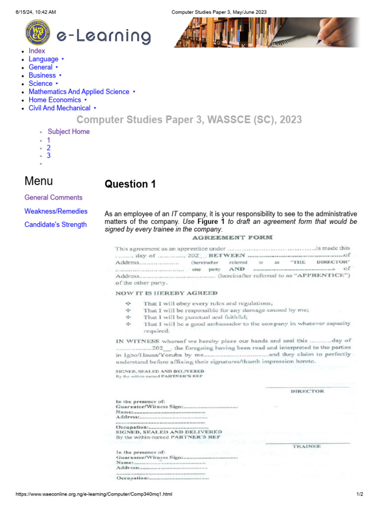 Wassce Waec 2023 Computer Studies Paper 3 Past Questions and Answers PDF | PDF | Microsoft Power ...