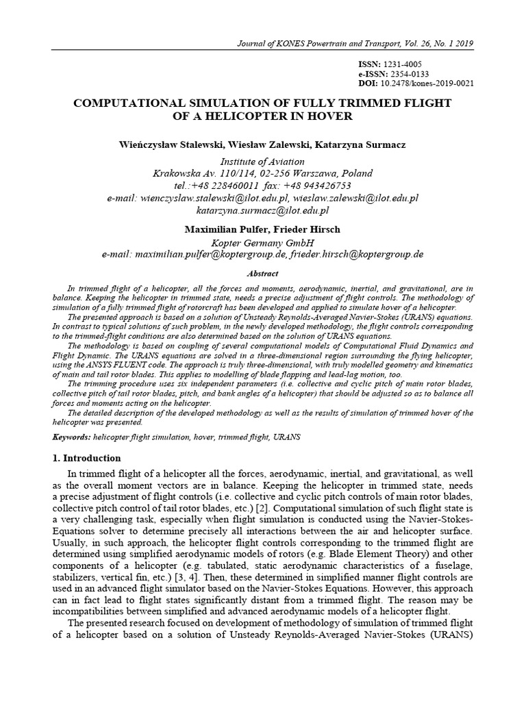 Computational Simulation of Fully Trimmed Flight of A Helicopter in Hover | PDF | Helicopter ...