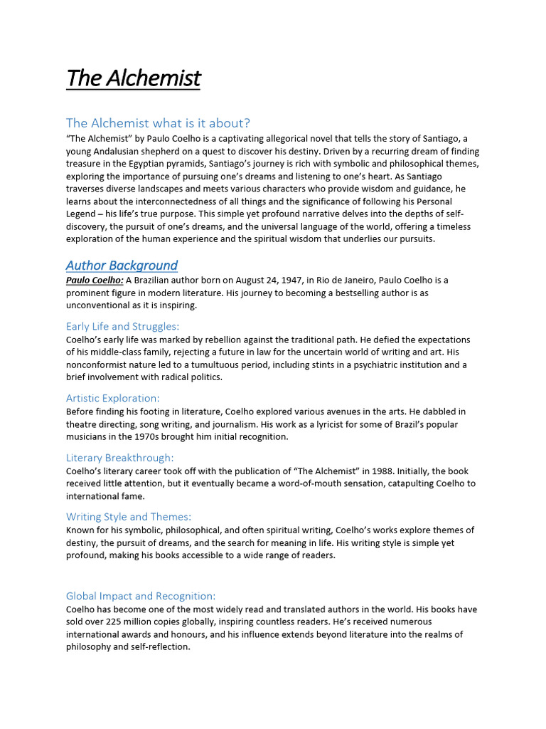 The Alchemist Summary and Notes | PDF | Alchemy