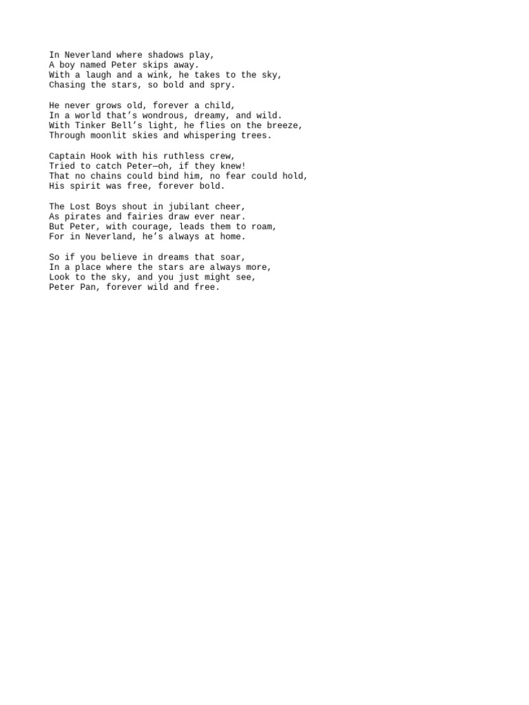 Poem For Peter Pan | PDF