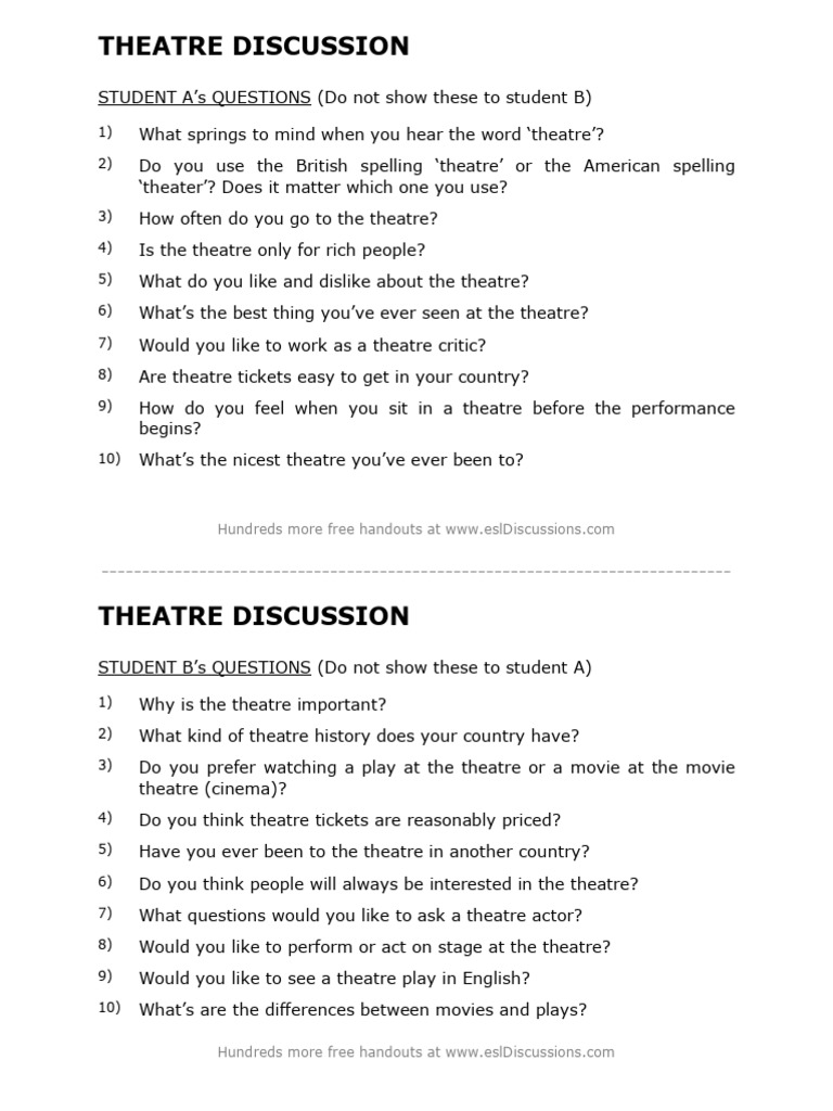 Theatre Discussion Questions | PDF