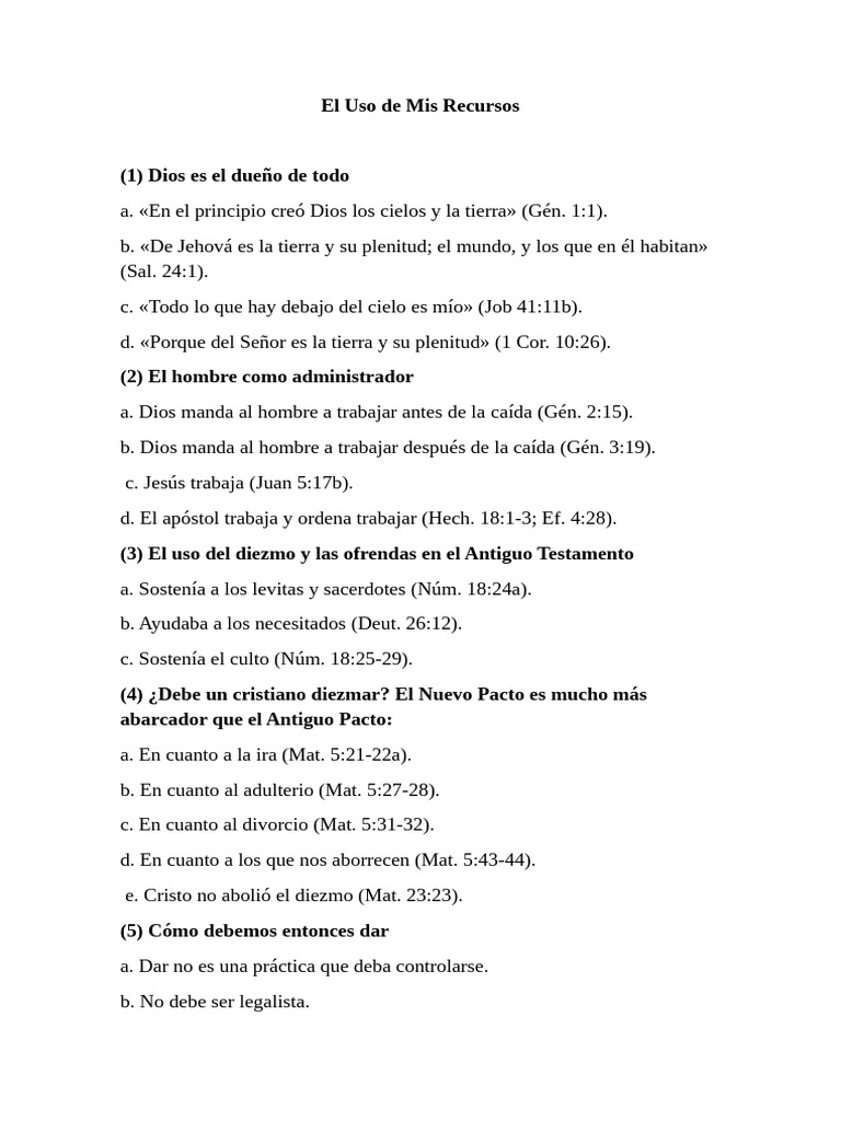 El Uso de Mis Recursos | PDF