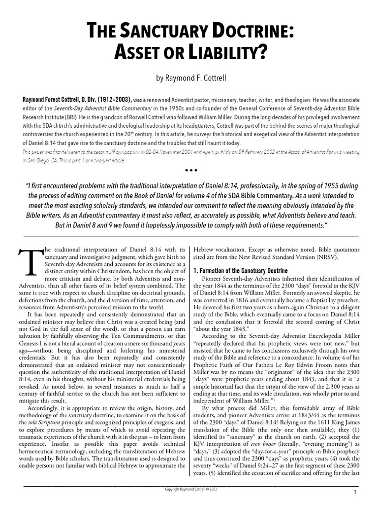The Sanctuary Doctrine Asset or Liabilit | PDF | Seventh Day Adventist ...