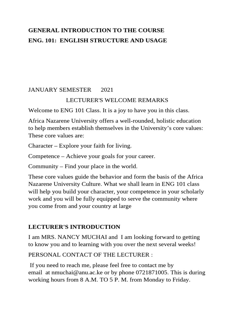 ENG 101 Course Overview and Introduction | PDF | Reading Comprehension ...