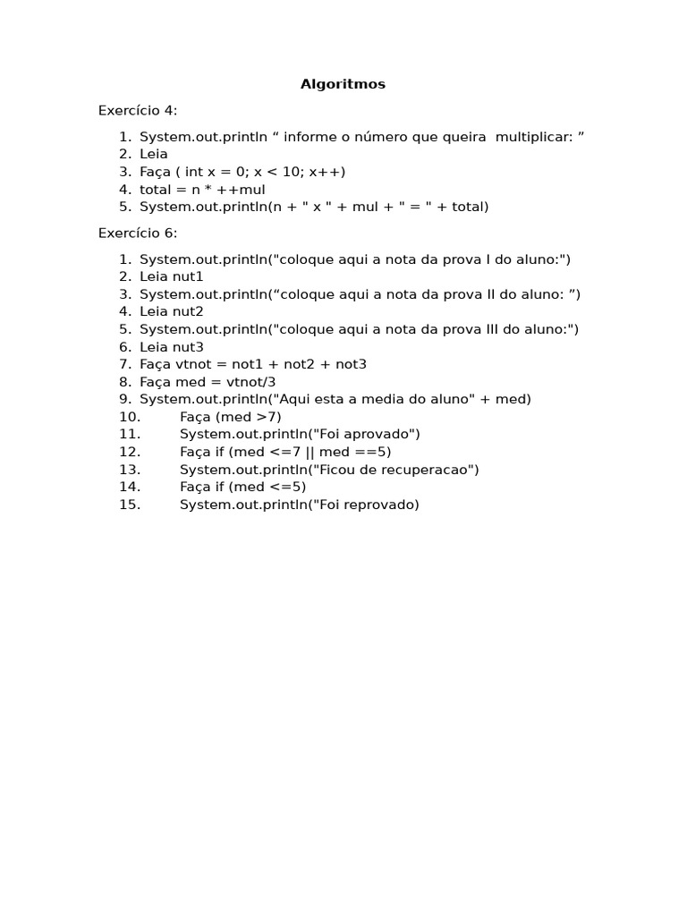 Algoritmo Dos Exercícios 4,6 | PDF