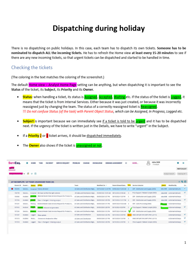 Dispatching During Holiday | PDF