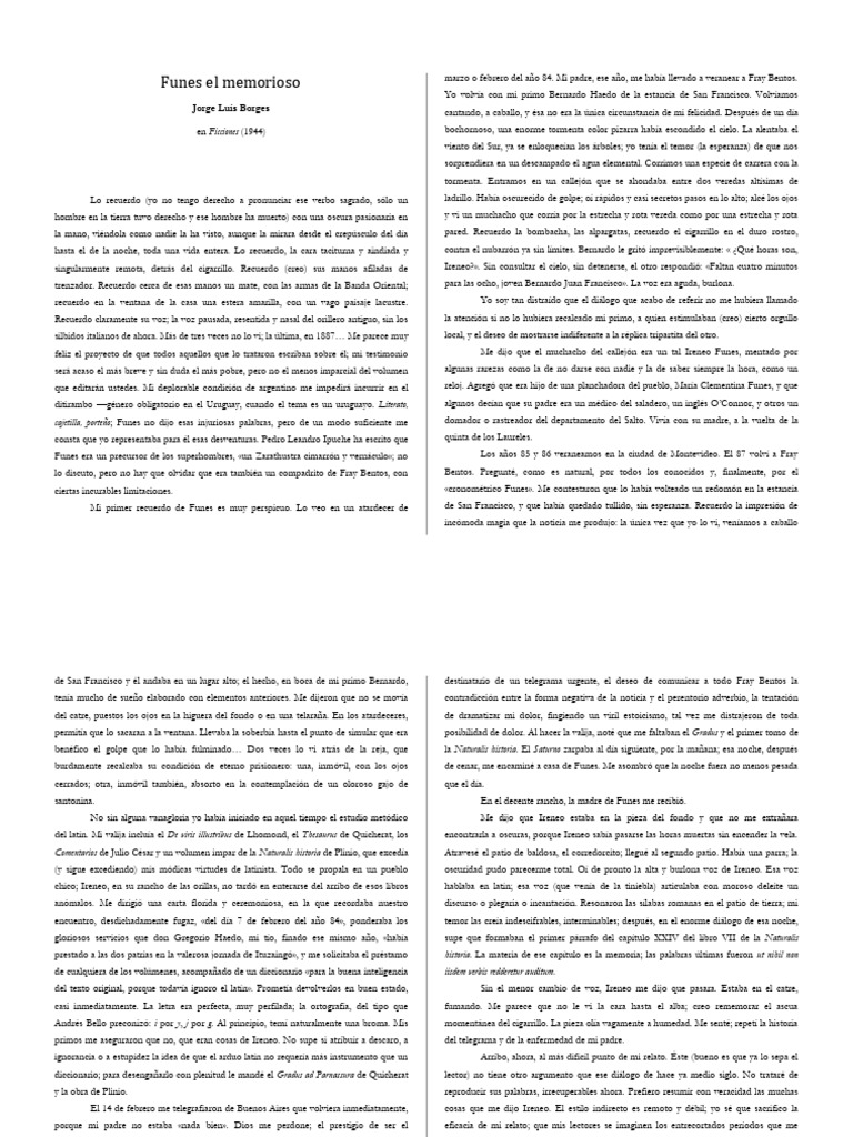 Funes el memorioso: Recuerdos de Borges | PDF
