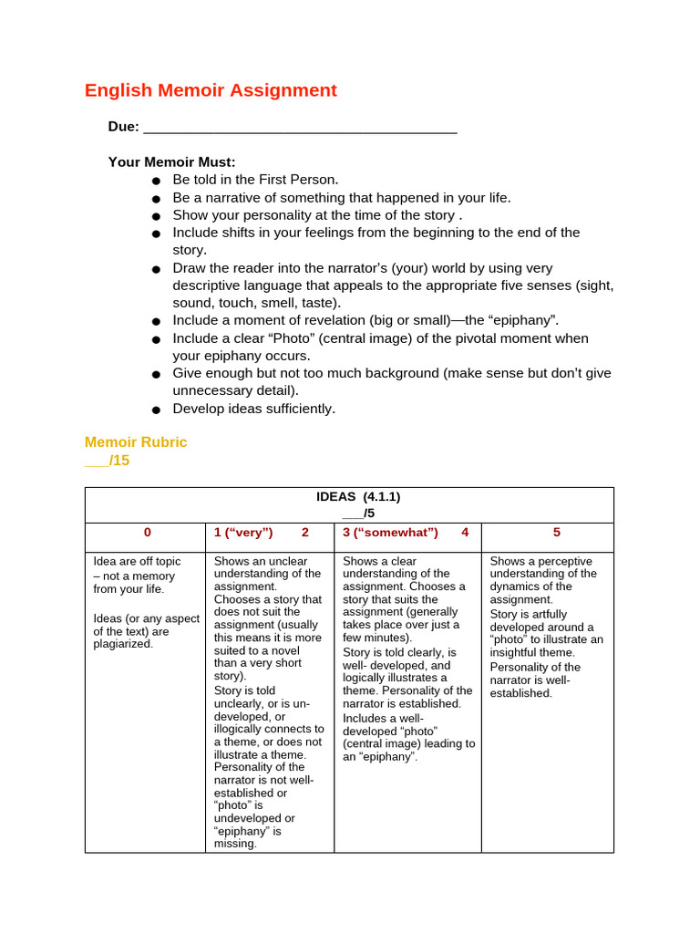 (Y9 ELA U1 BLM) English Memoir Assignment | PDF | Cognition | Cognitive Science