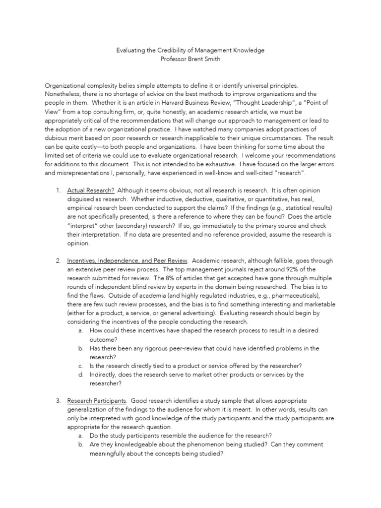 Evaluating The Credibility of Organizational Research | PDF | Causality ...