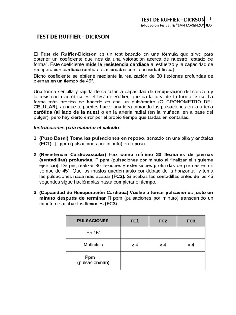 Material de Lectura-Test de Ruffier | PDF | Sistema cardiovascular