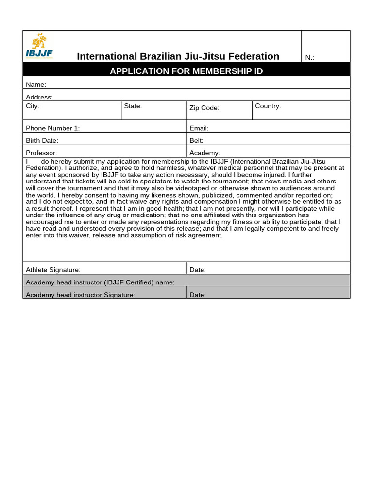 IBJJF Membership Application Form | PDF