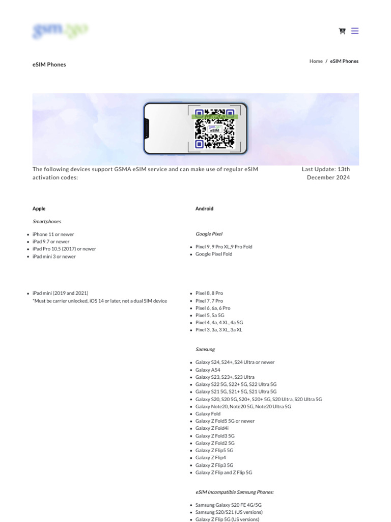 Gsm2go eSIM Supported Phones List | PDF | Film And Video Technology | Samsung Electronics