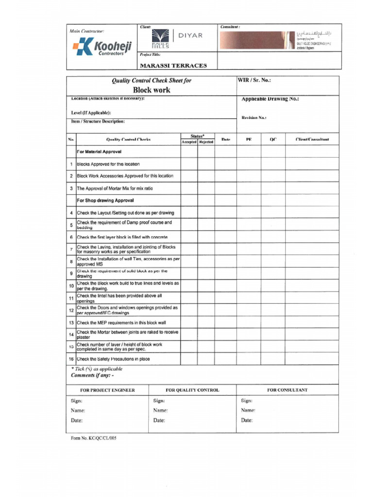 Block Work Checklist | PDF