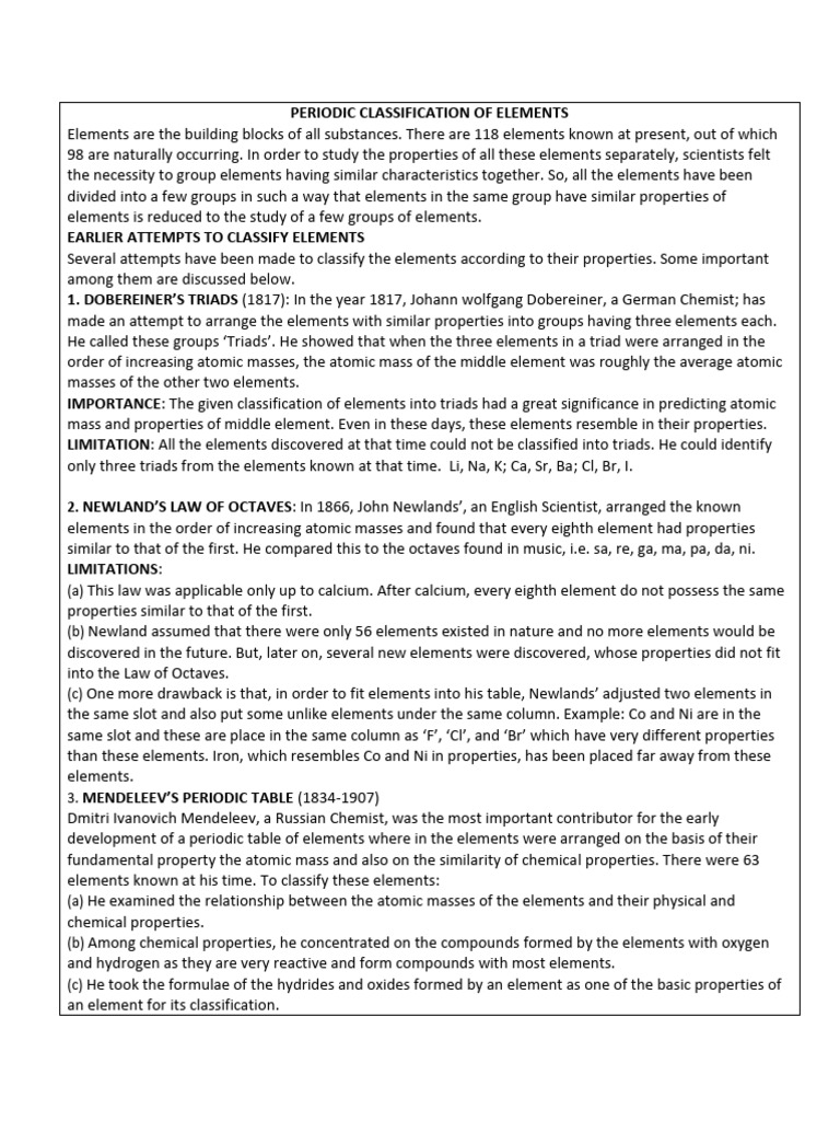 Periodic Classification of Elements Explained | PDF | Periodic Table ...