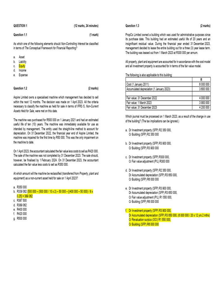 BAC300 Financial Reporting Questions | PDF | Depreciation | Fair Value