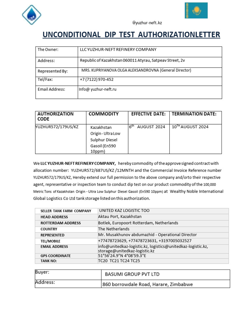 Unconditional Dip Test Authorization | PDF | Chemical Energy Sources ...