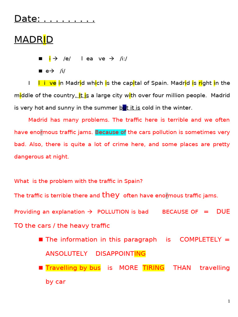 Madrid + Vocab 1 - Agus-Diego Class 1 | PDF